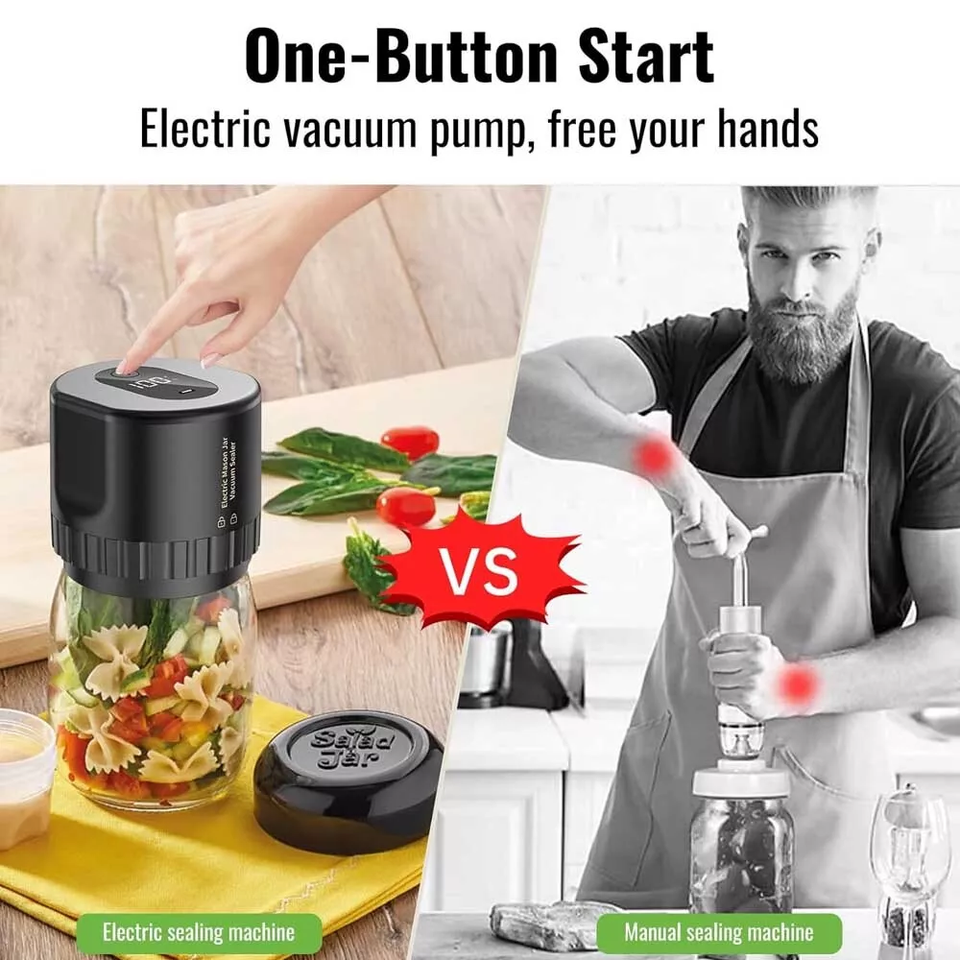Electric Mason Ever Jar Vacuum Sealer Kit for Wide Mouth & Regular ...