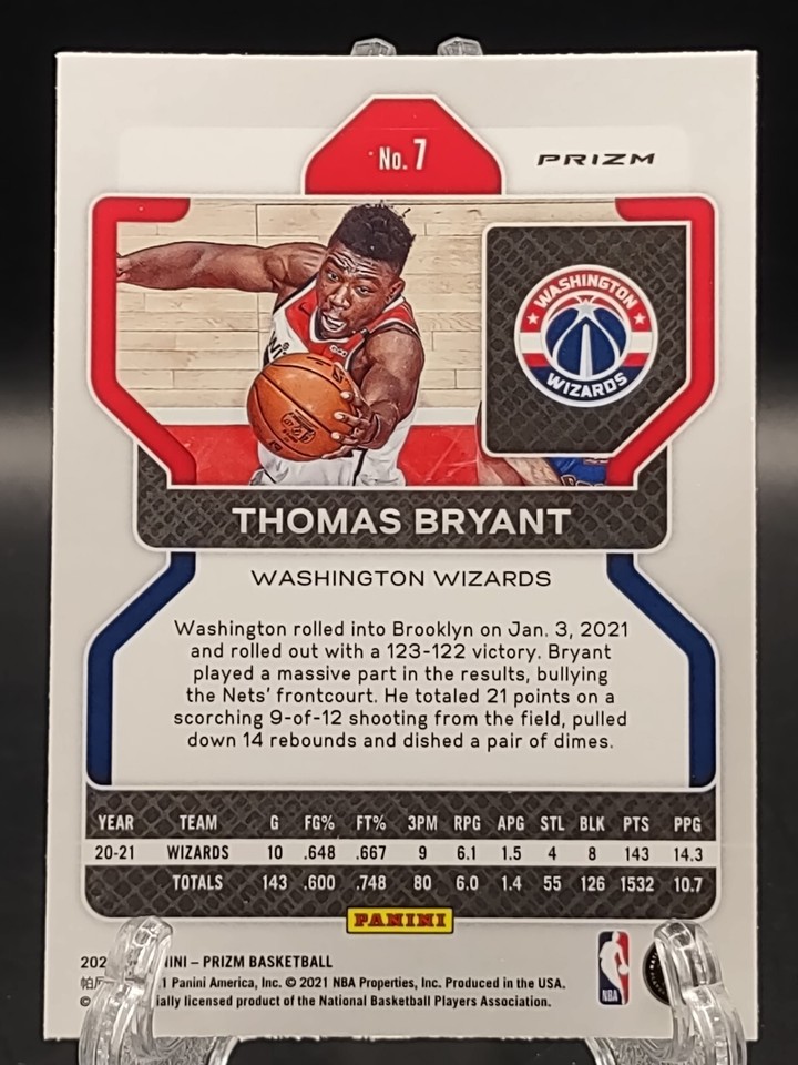 2021-22 Panini Prizm Thomas Bryant Red White Blue Prizm #7 Washington ...