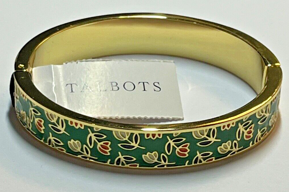 Talbot Green Floral Hinged Gold Tone Bangle Bracelet NWT | eBay