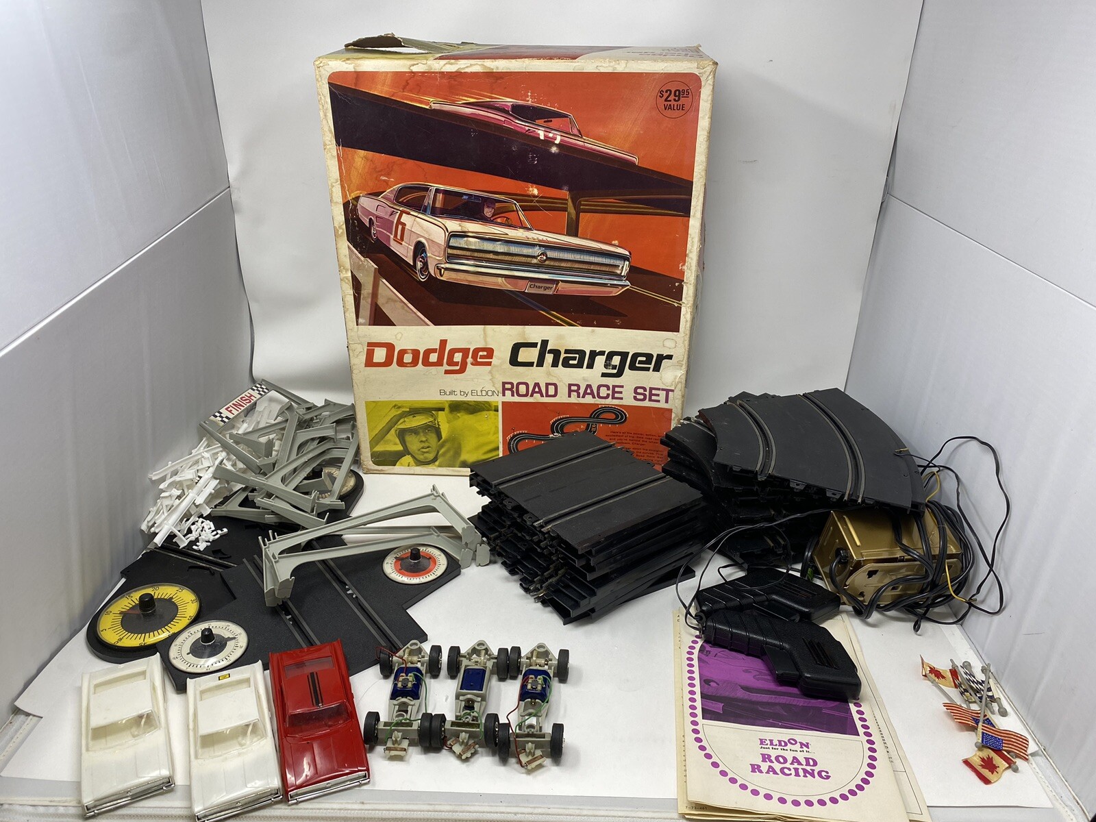 VINTAGE RARE ELDON DODGE CHARGER ROAD RACE SLOT CAR SET IN ORIGINAL BOX ...