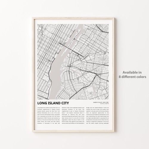 Long Island City Map Print, Queens County Travel Poster, Wall Art ...