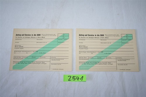 BLANKO original form application for entry into the GDR for citizens of ...