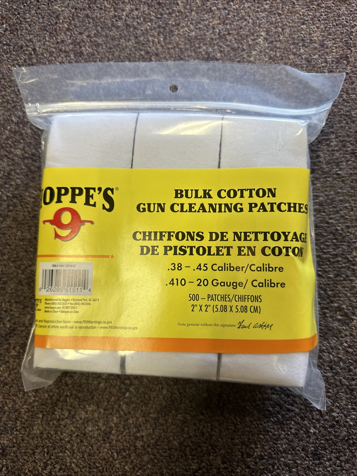 HOPPES #9 GUN CLEANING PATCHES #12045 .38 TO .45 CALIBER- 500 PATCHES ...