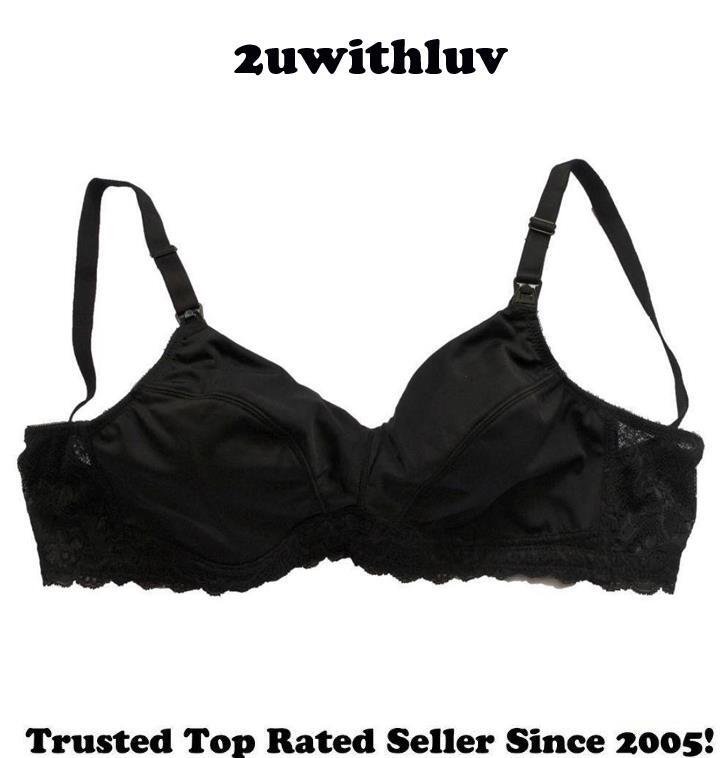 BLACK LACE NON PADDED WIRE FREE NURSING BRA 12C 12D 14C 14DD 16C 16D ...