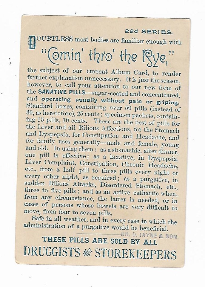 Quack Medicine Trade Card Dr Jayne Sanative Pills Scottish Man Kilt ...