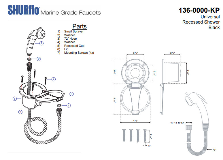 Ambassador Marine Shurflo Recessed Transom Shower Kit NEW Black Sprayer ...