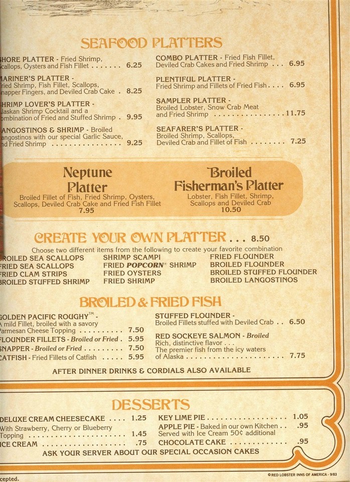 Red Lobster Restaurant Dinner Menus 1983 Great Shrimp Adventure Seafood ...