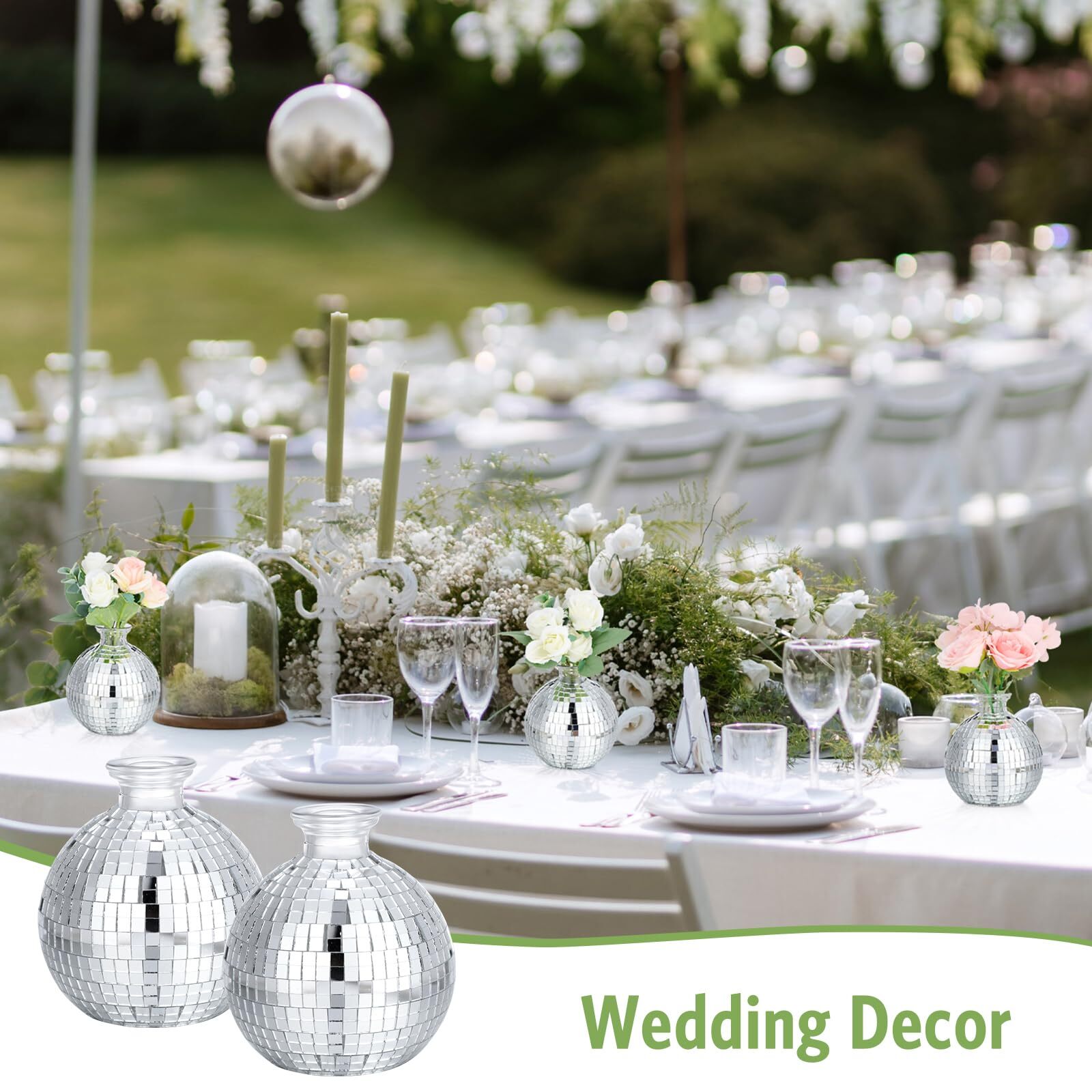 Disco Ball Vase for Flowers 4 Inch Small Glass Planter Silver Mirror ...