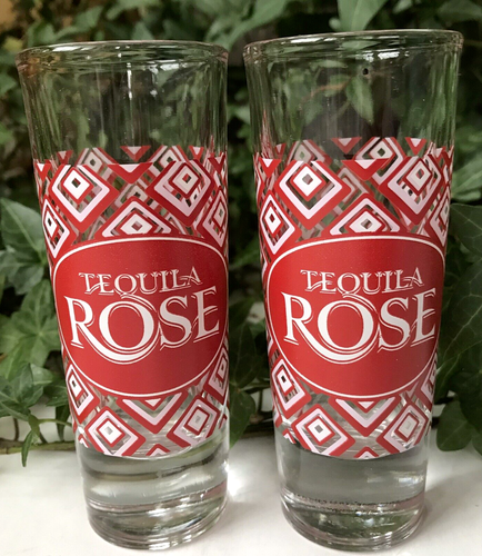 🌹 Lot of 2 Tequila Rose Shot Glass 🌹 Tall 4” Weighted Base Red White ...