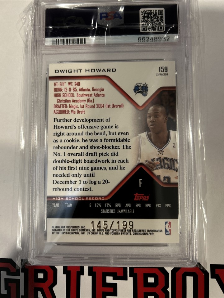 dwight howard Rookie #159 2004 Topps Finest Xfractor /199 psa 10!! POP ...
