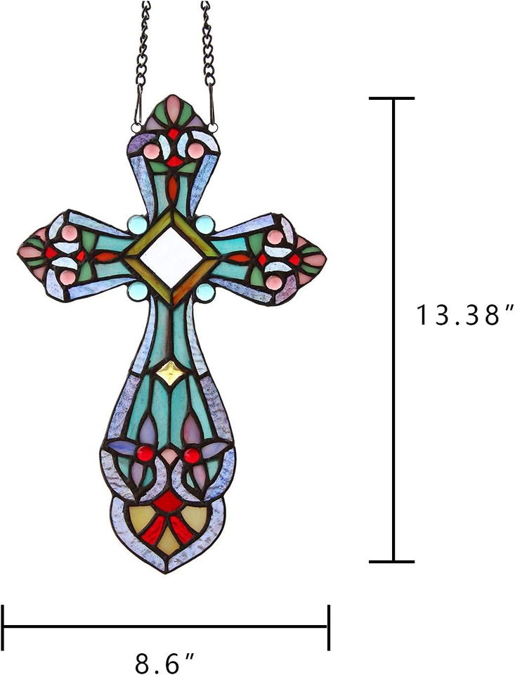Tiffany Style Stained Glass Cross Window Hanging - Ideal Gift for Any ...
