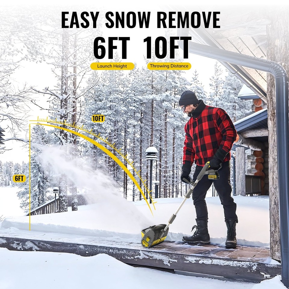 Tcisa Electric Snow Shovel, 12-Inch Clearing Width, Cordless 20V 4Ah ...