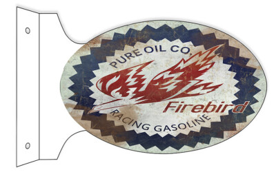 PURE OIL FIREBIRD RACING 18" HEAVY DUTY USA METAL DOUBLE SIDED GASOLINE ...