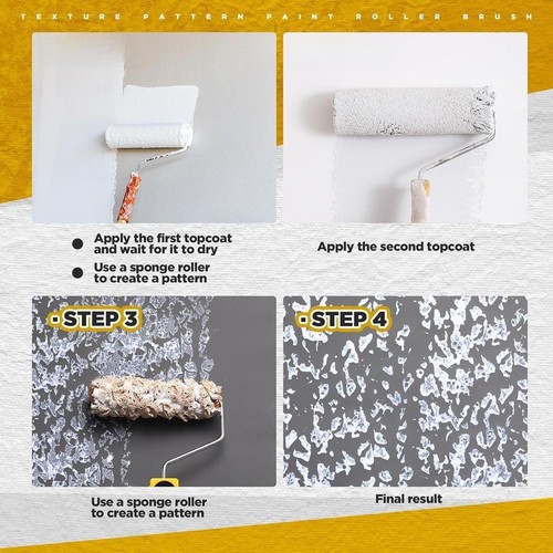 3 Piece 6 Inch Texture Sponge Roller Brush Kit for Interior and ...
