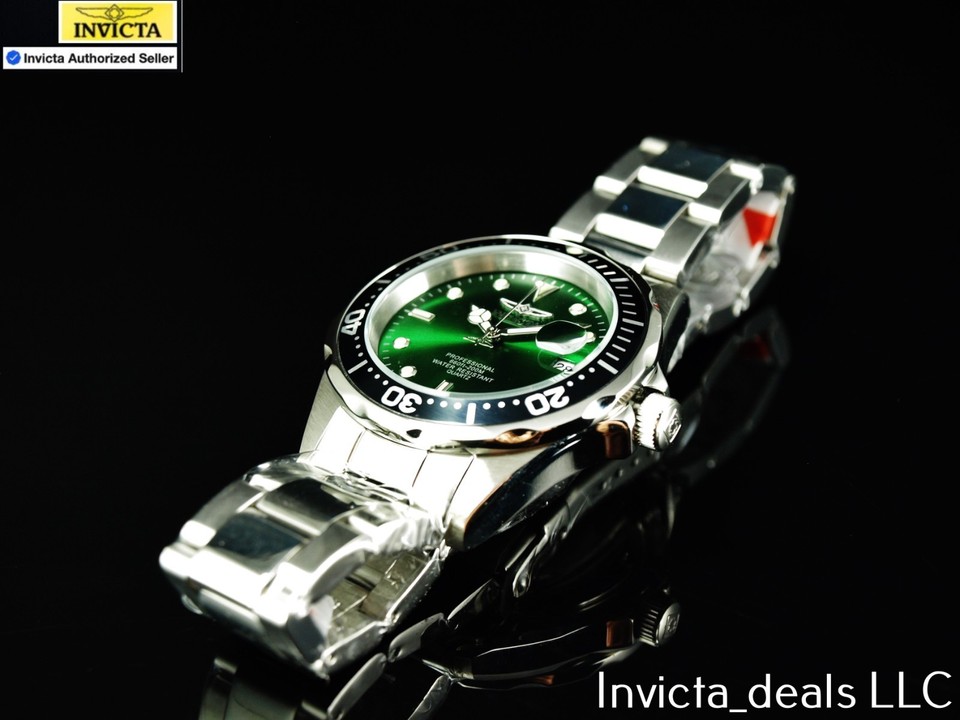 Invicta Men's 38mm Pro Diver Quartz GREEN DIAL Silver Tone Watch W ...