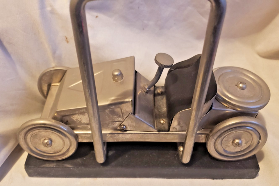 ANTIQUE HOT ROD/SOAP BOX BOOKENDS SILVERTONE METAL ON MARBLE BASE | eBay