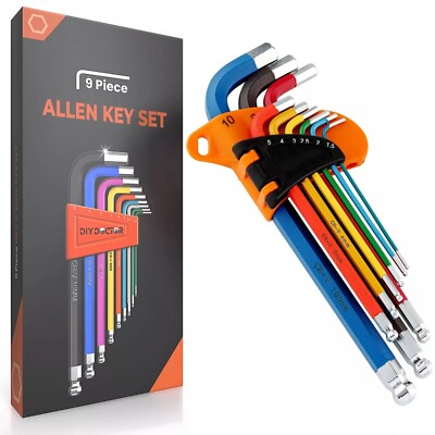 Allen Key Set Hex Metric 9pc Ball End Long Folding Colour Coded Design ...