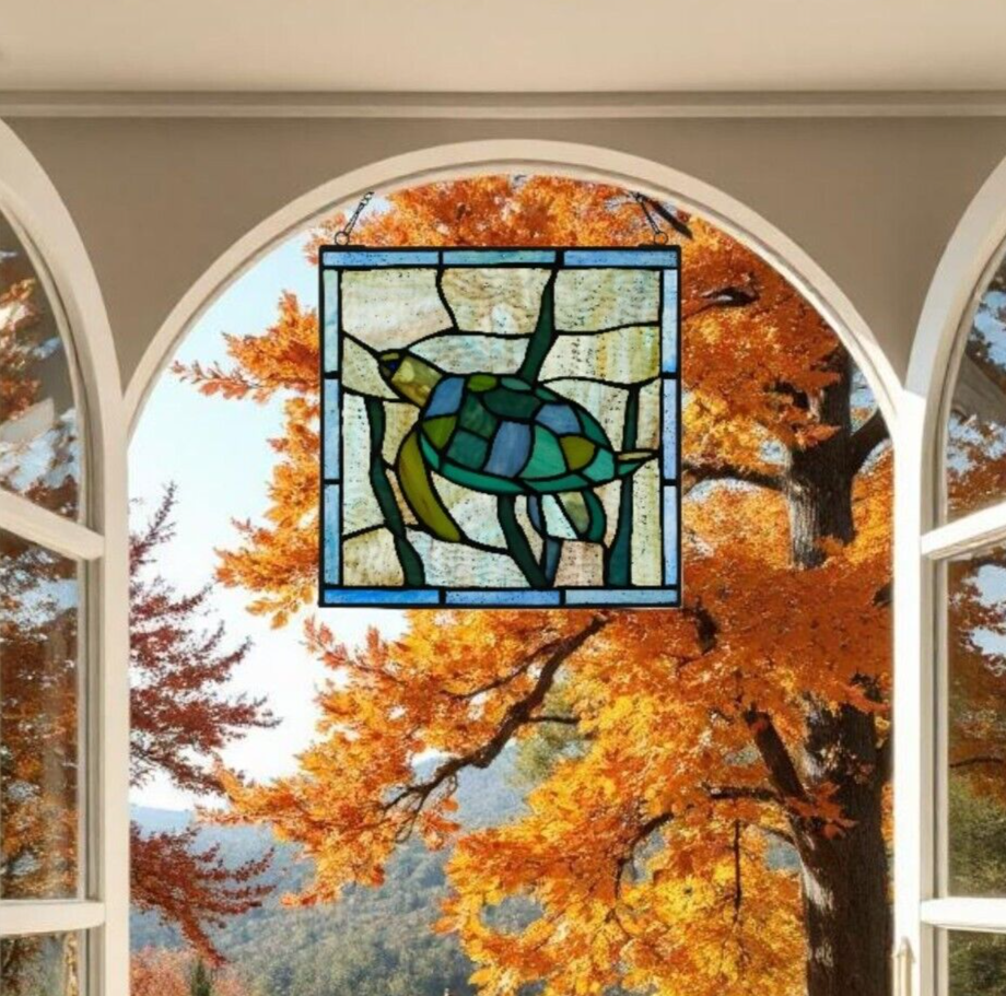 Tiffany Style Stained Glass Serene Sea Turtle Window Panel Suncatcher ...