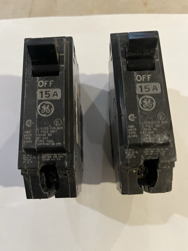 2 New GE 15 Amp THQL1115 Q-Line Single Pole Circuit Breakers Made In ...
