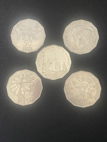 5x Commemorative 50c Coins Almost Uncirculated Mixed Bundle Fifty Cent ...