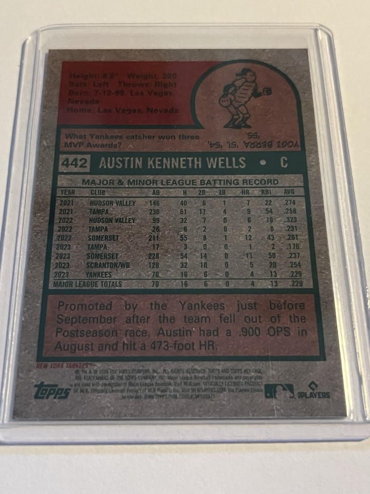 2024 Topps Heritage High Number Austin Wells #442 Chrome Silver Border ...