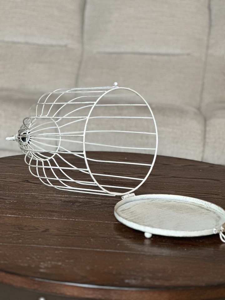 Medium Rustic Metal Bird Cage Bird Finial Cream Color Latch Opening ...