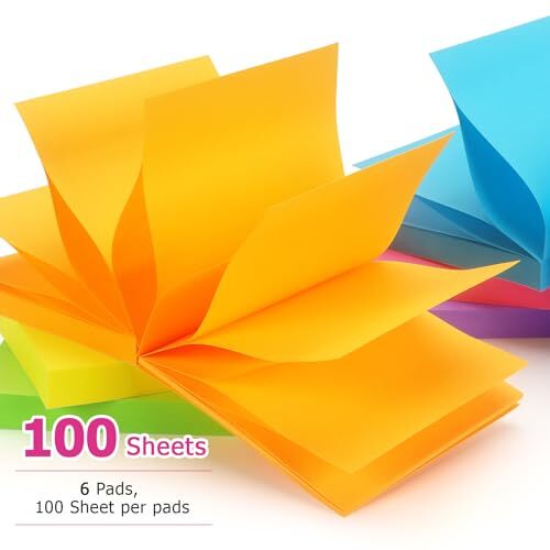 Pop Up Sticky Notes 3x3 Refills Self-Stick Notes 6 Bright Colors, 100 ...
