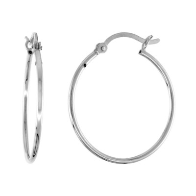 1 inch Tube Round Hoop 1mm thin Earrings Post Snap Hinged 925 Sterling ...