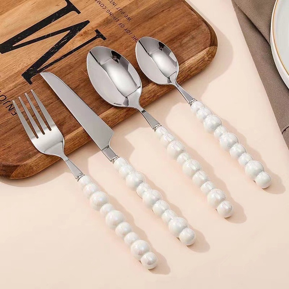 304 Stainless Steel Cutlery Set with Pearl Ceramic Handle 16pcs for 4 ...