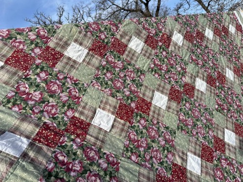 FINE VINTAGE POSTAGE STAMP SQUARES FARMHOUSE 9 NINE PATCH ANTIQUE ROSE ...