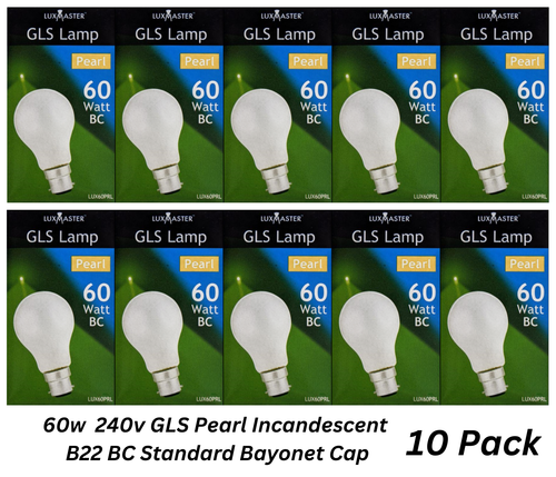 10 x 60W GLS Pearl Incandescent Light Globes Bulbs B22 BC Bayonet 240 V ...