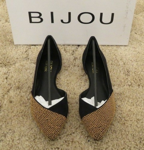 NEW WOMENS BIJOU BLACK & GOLD INTEREST FLAT SHOES SIZE 6.5W | eBay
