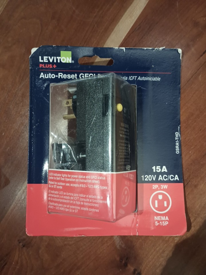 Leviton 15 Amp 120-Volt AC Self-Test Right Angle Plug-In GFCI Automatic ...