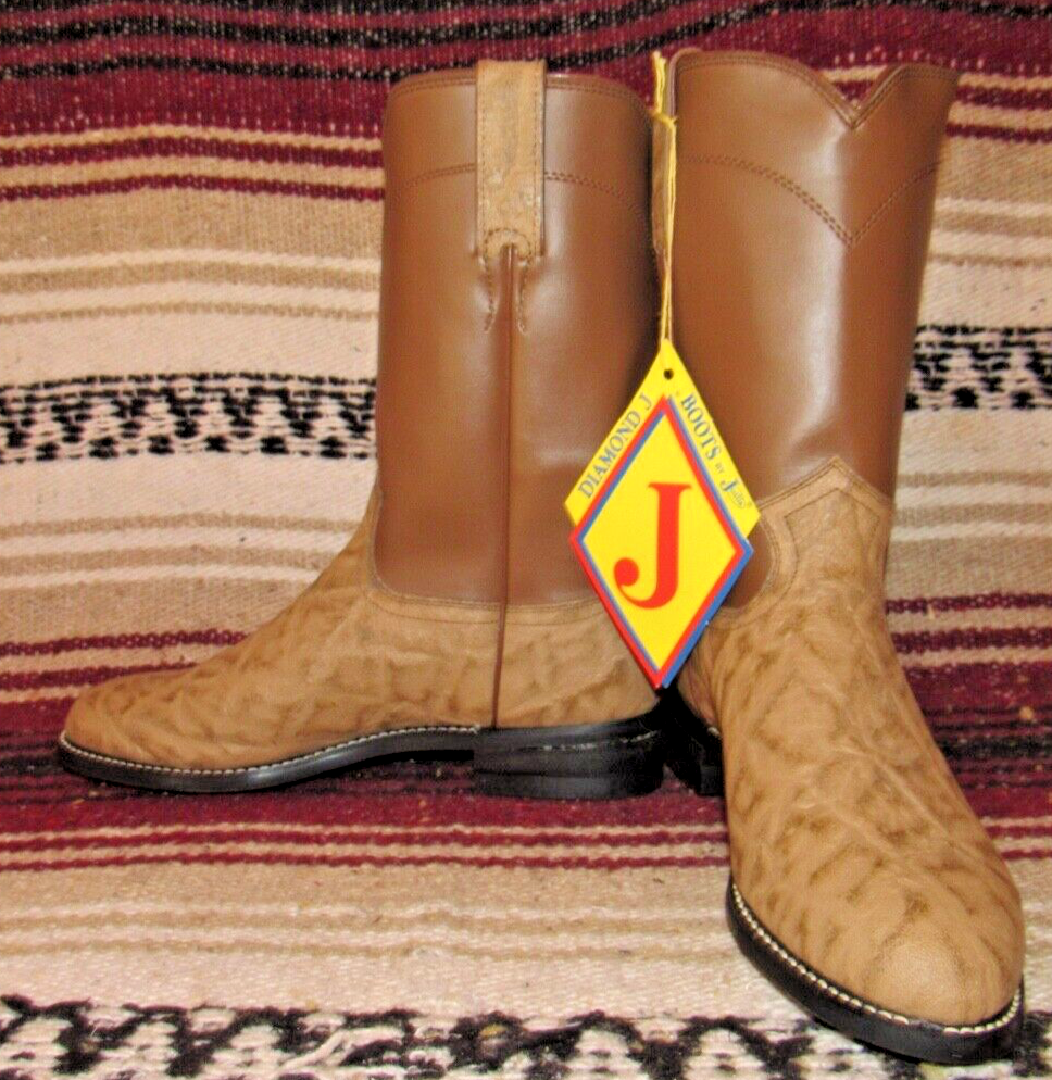 Men's Justin Diamond J Beige Elephant PRINT Leather Roper Cowboy Boots ...