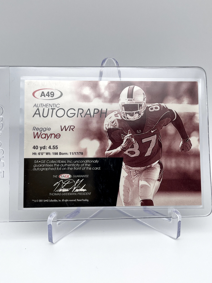 2001 Sage #A49 Reggie Wayne Auto Silver /400 Autograph Rookie Card RC ...