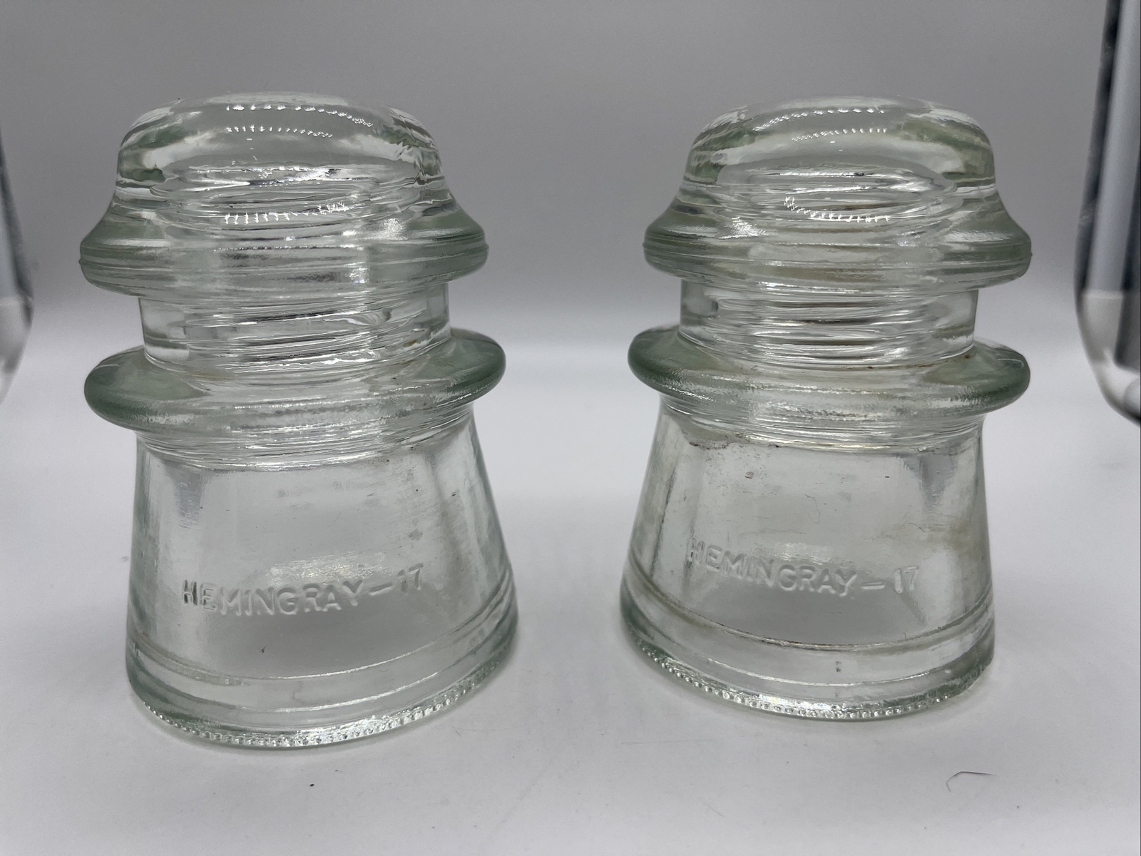 Lot of 2 Hemingray-17 Clear Glass Insulators - Made in USA 14, 57 And ...