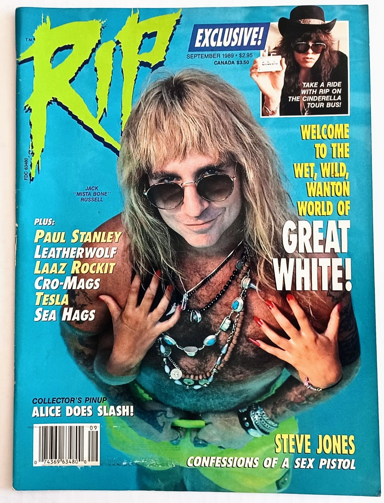 1989 RIP MAGAZINE~COVER ONLY~GREAT WHITE JACK RUSSELL~POSTER PINUP~ROCK ...