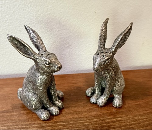 Vintage Very Rare Pewter Salt & Pepper Shakers Sitting Rabbits / Bunnys ...