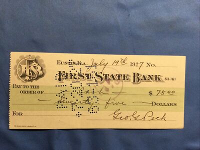 U.S: USED CHECK 1927 FIRST STATE BANK - FLORIDA FL | eBay