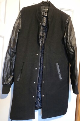 Members Only Womens Long Letterman Type Jacket Black 30% Wool Sz M Faux ...