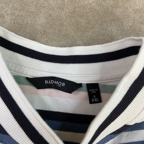 Radmor Golf Shirt Short Sleeve Striped Collarless Cotton Logo Casual ...