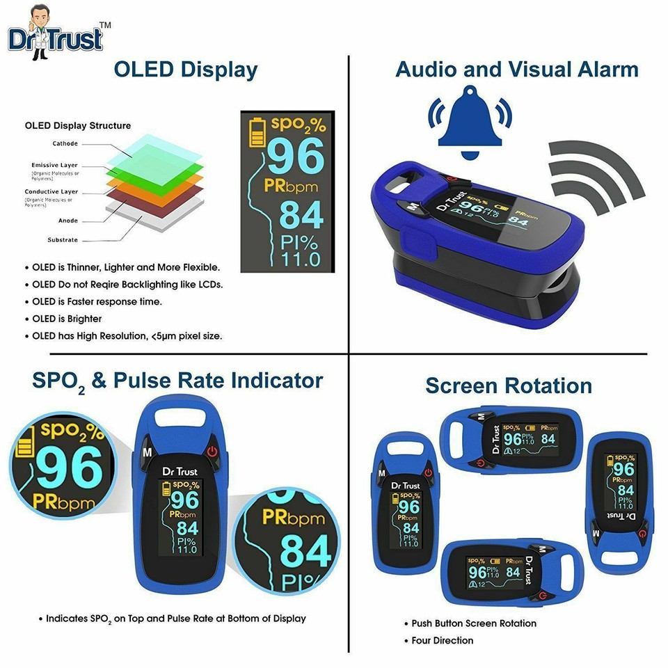 Dr Trust (USA) Professional Series Finger Tip Pulse Oximeter - Free ...