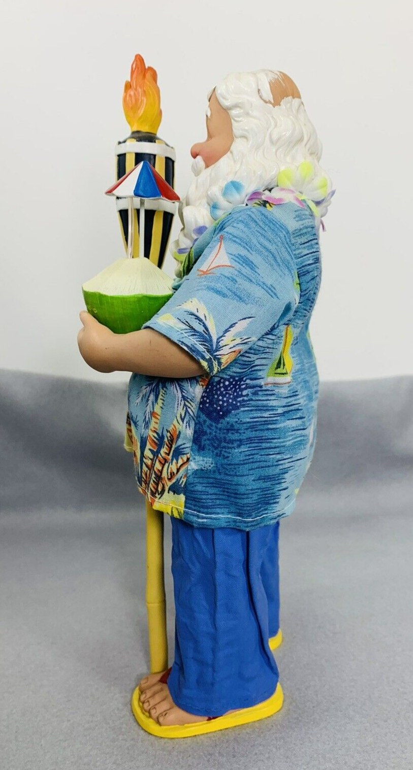 Hawaiian Shirt Santa Figurine Lei Tiki Torch Tropical Drink Fabric ...