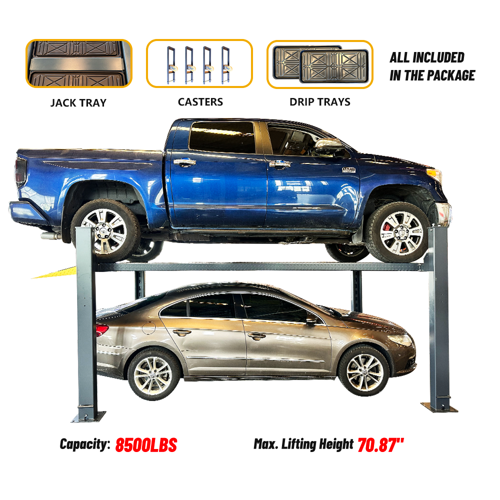 8500 Lbs Four Post Parking Lift 4-Post Storage Service Car Lift Casters ...