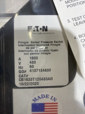 EATON PRINGLE SWITCH 1600 AMP 480 VOLTS 60 Hz CAT# CB1633T120480AO ...