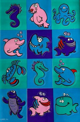 GOOFY SEA ANIMAL Stickers (12pcs)AGC•Children•Kids •Ocean•Fish•Crab ...