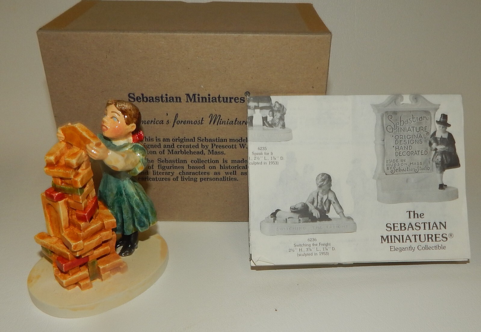 Sebastian Miniatures Figurine Building Days Girl with Blocks 1979 MIB ...