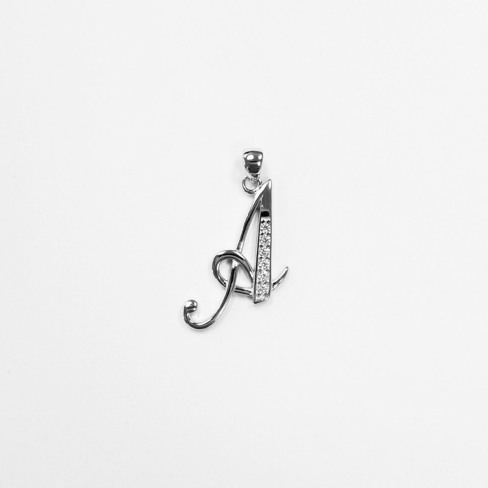 925 Sterling Silver Script Initials with CZ (Choose Initial) | eBay