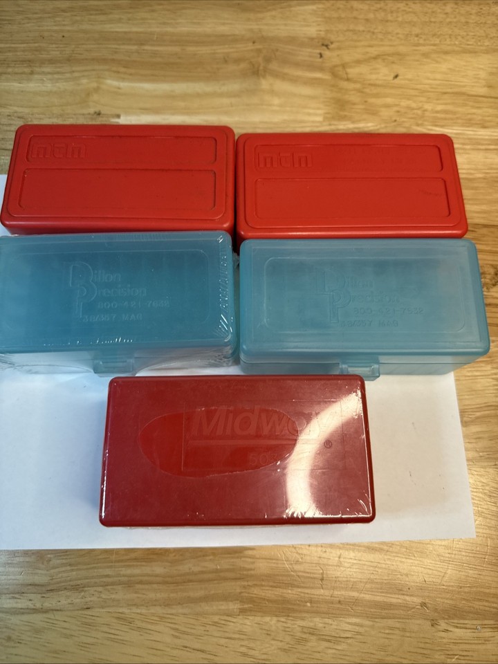 5x Ammo Reloading Boxes .38 .357 MTM Midway Dillon Plastic Storage ...