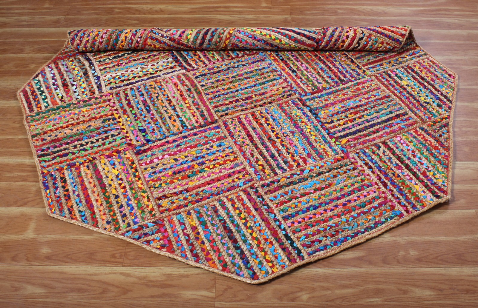 Red Octagon Kilims Hand Braided Cotton Jute Area Rug Living Room ...